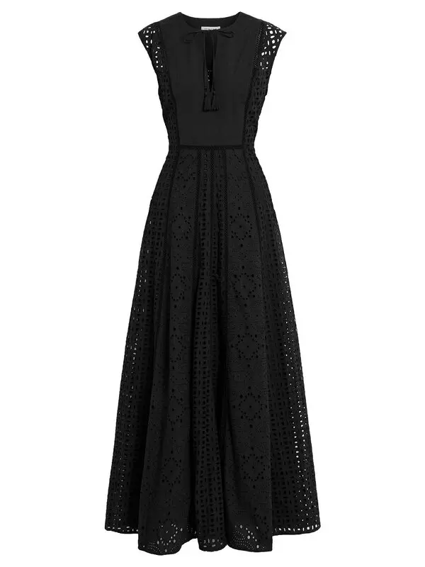 Veronica Beard Alina Broderie Anglaise Cotton Maxi Dress - Black