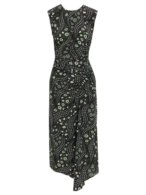 Veronica Beard Vivianna Draped Floral-print Midi Dress - Black