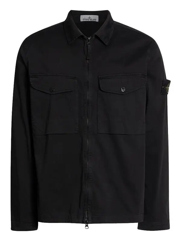 Stone Island Appliquéd Cottonblend Twill Overshirt - Black