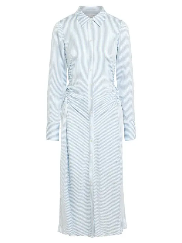 Veronica Beard Lex Ruched Striped Silk-blend Midi Shirt Dress - Light Blue
