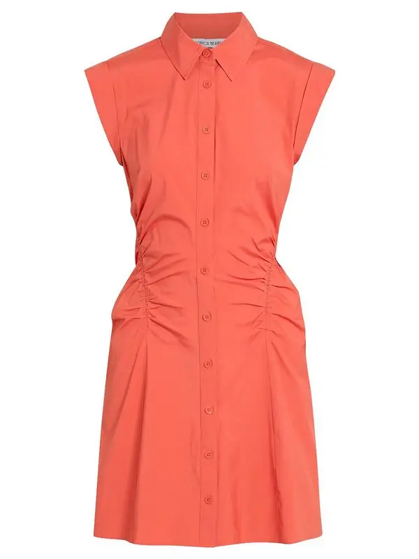 Veronica Beard Tallulah Ruched Mini Shirt Dress - Orange
