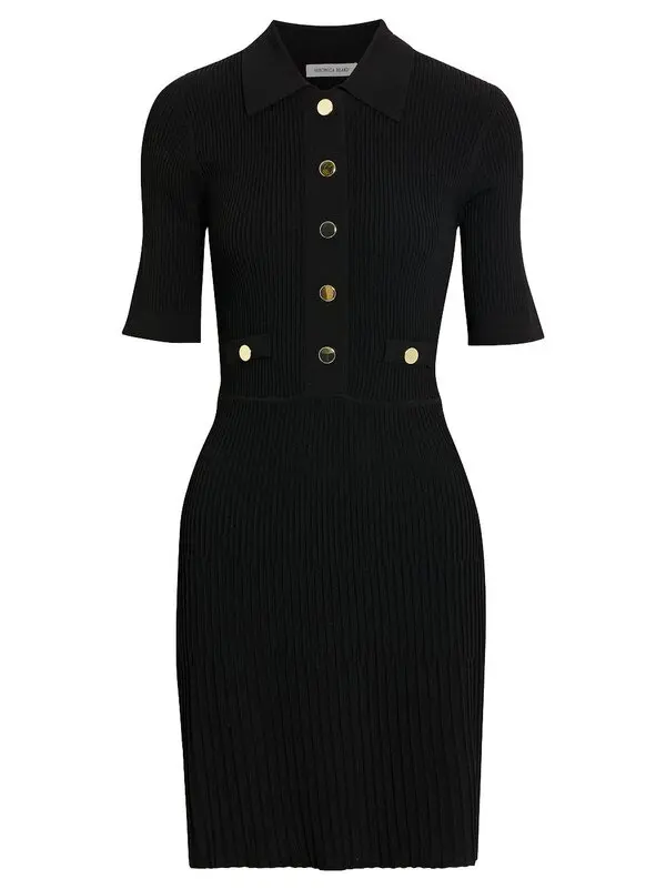Veronica Beard Lauper Ribbed-knit Mini Shirt Dress - Black