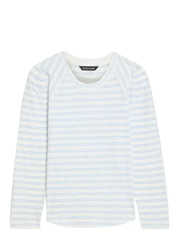 Veronica Beard Mason Striped Pima Cotton-jersey Top - Light Blue