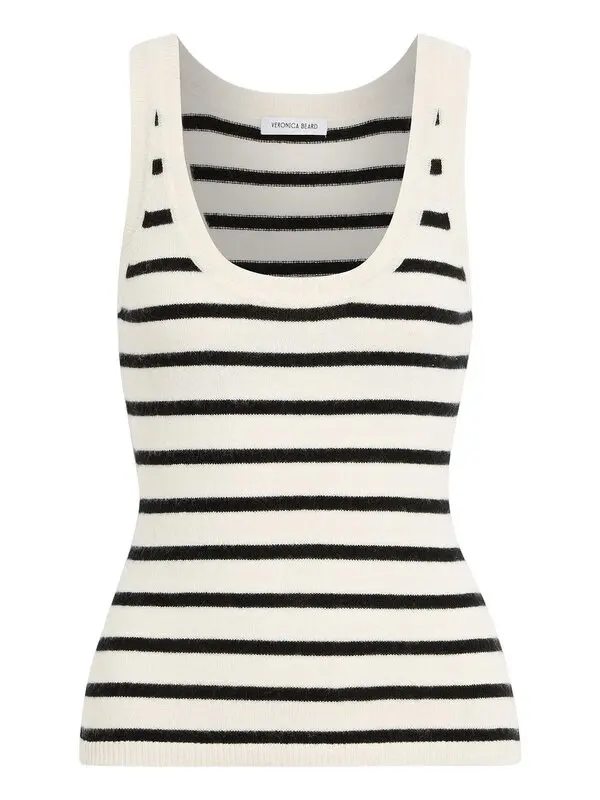 Veronica Beard Birke Striped Cashmere Tank - Ivory