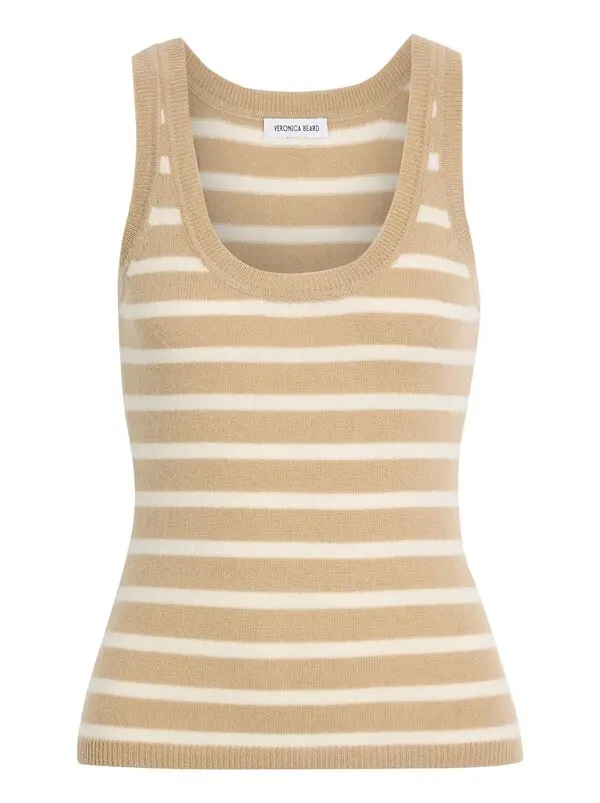 Veronica Beard Birke Striped Cashmere Tank - Sand