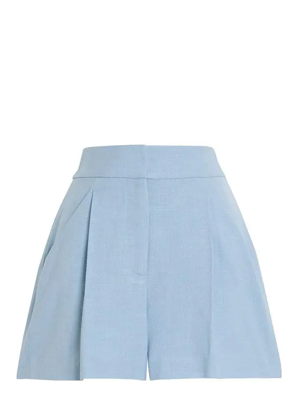 Veronica Beard Elbe Pleated Woven Shorts - Light Blue