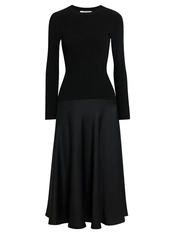Veronica Beard Vaughn Ribbed-knit And Satin Midi Dress - Black