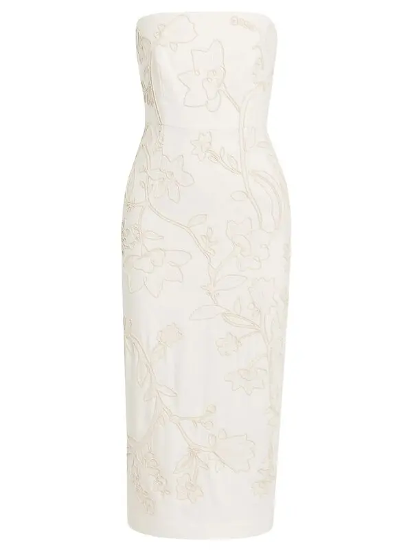 Veronica Beard Netia Strapless Embroidered Midi Dress - Ecru