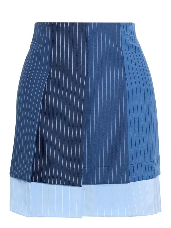 Marni Layered Pinstriped Wool And Cupro-blend Satin Mini Skirt - Navy