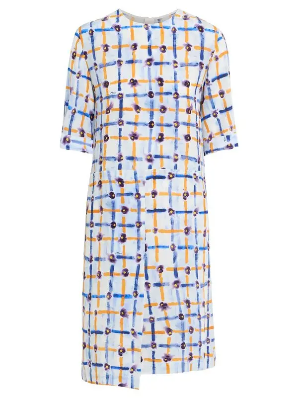 Marni Pleated Printed Silk Crepe De Chine Dress - Sky Blue