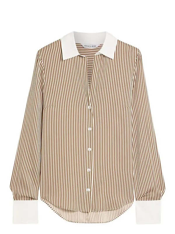 Veronica Beard Amelia Striped Silk-blend Shirt - Brown