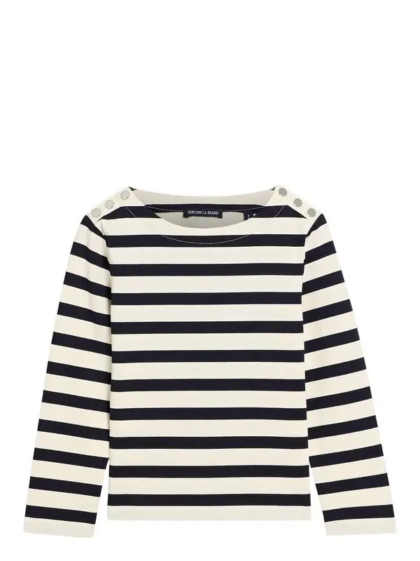 Veronica Beard Hovey Striped Cotton-jersey Top - Midnight Blue
