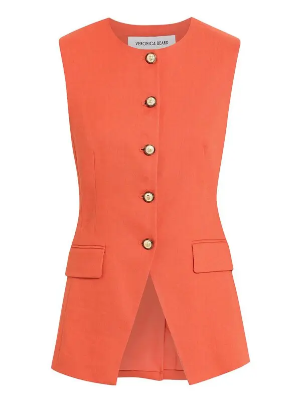 Veronica Beard Lois Linen-blend Twill Vest - Papaya