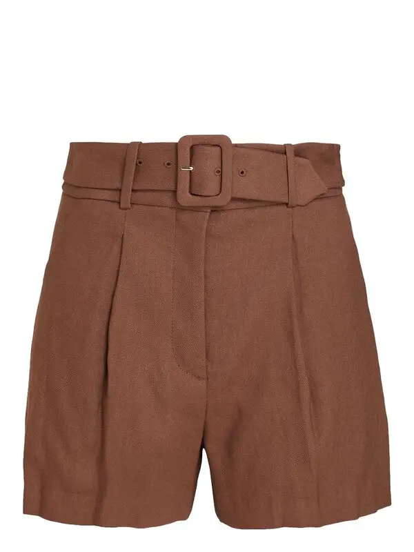 Veronica Beard Piper Belted Linen-blend Twill Shorts - Brown