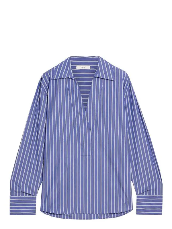 Vince Striped Cotton-poplin Blouse - Blue