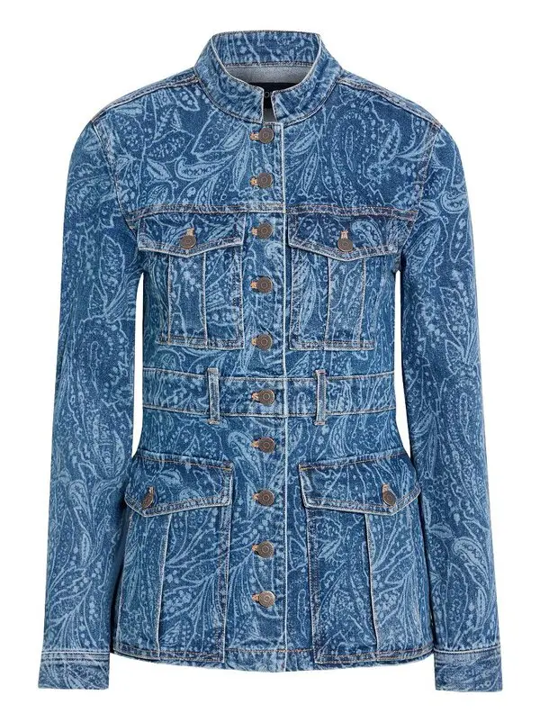 Veronica Beard Tika Paisley-print Denim Jacket - Mid Denim