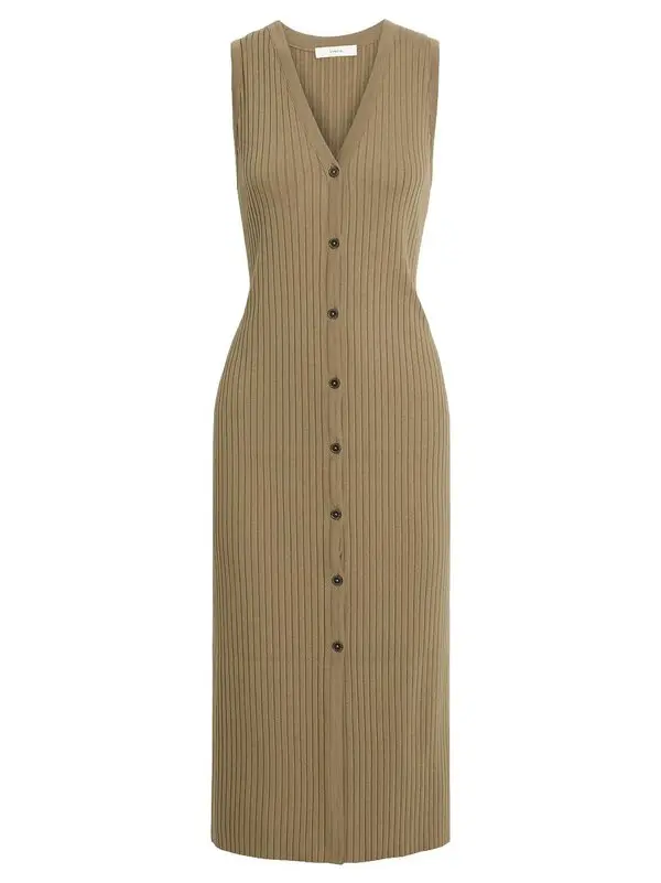 Vince Ribbed-knit Midi Dress - Army Green