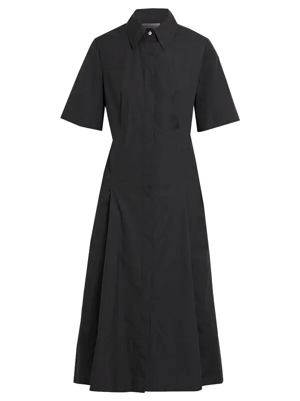 Vince Pleated Cotton-poplin Midi Shirt Dress - Black