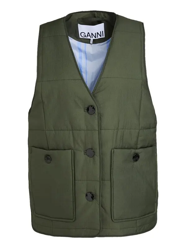 GANNI Quilted Ripstop Vest - Army Green