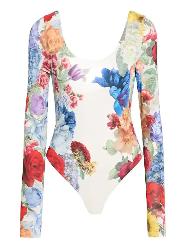 Alice + Olivia Floral-print Stretch-jersey Bodysuit - Off-white