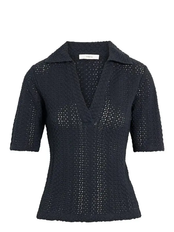 Vince Crocheted Cotton Polo Shirt - Midnight Blue