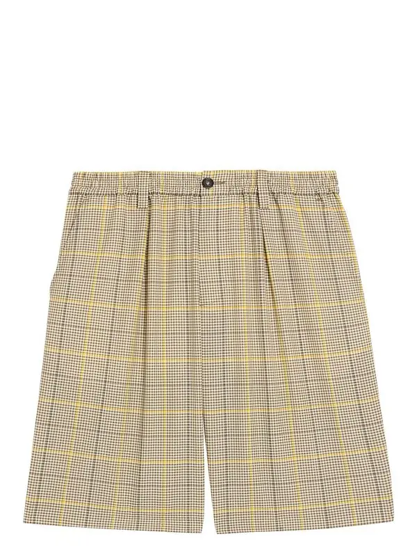 Marni Checked Wool-blend Shorts - Army Green