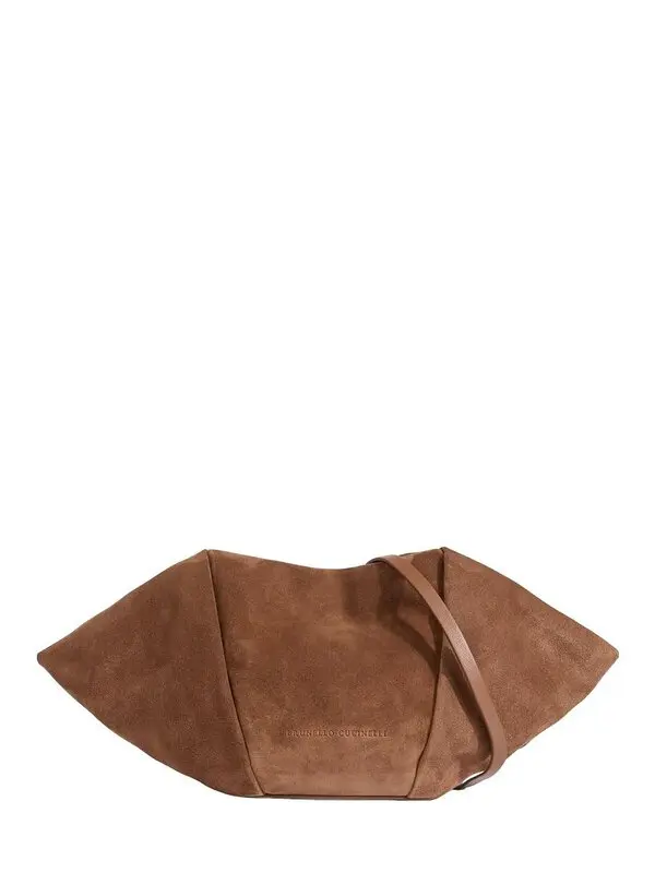 Brunello Cucinelli Pleated Suede Clutch - Camel