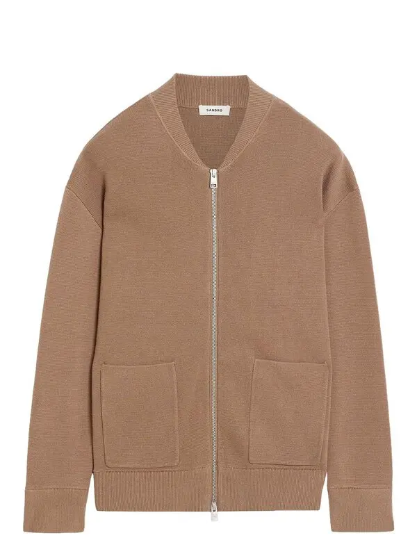 Sandro Cotton And Modal-blend Zip-up Sweater - Brown