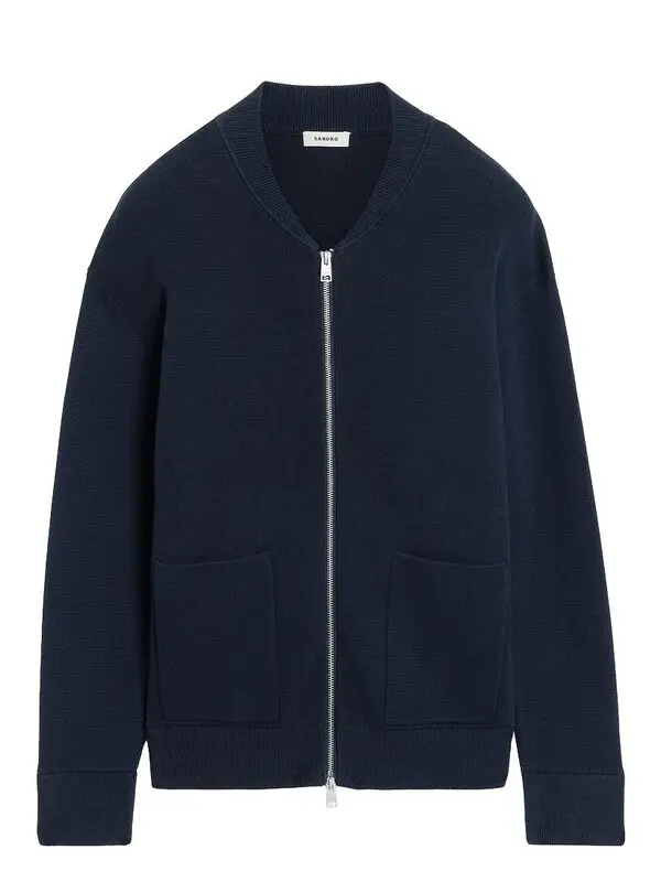 Sandro Cotton And Modal-blend Zip-up Sweater - Navy