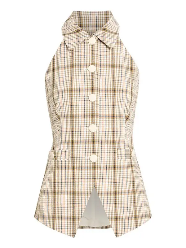 Veronica Beard Orlinda Checked Cotton-blend Seersucker Vest - Beige