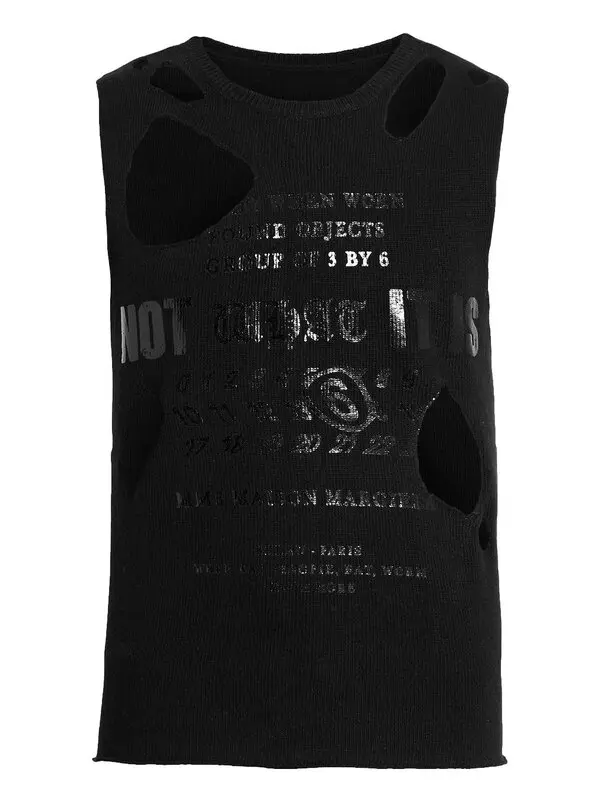 MAISON MARGIELA Distressed Printed Wool-blend Tank - Black