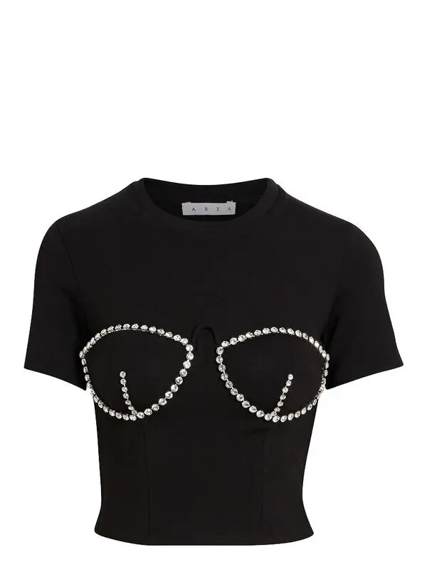 AREA Cropped Crystal-embellished T-shirt - Black