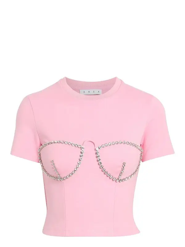 AREA Cropped Crystal-embellished T-shirt - Pink