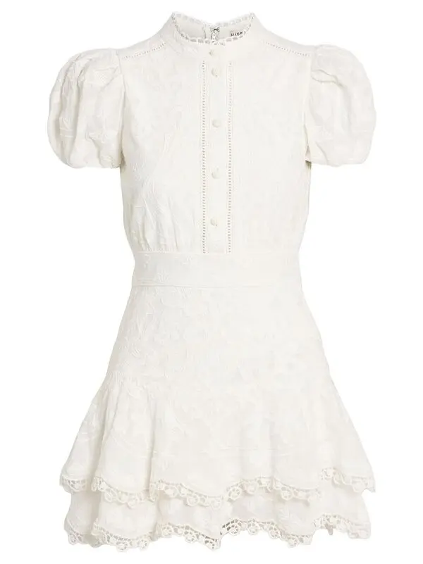 Alice + Olivia Loryn Embroidered Cotton Mini Dress - Off-white