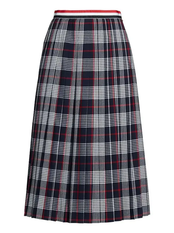 Thom Browne Pleated Checked Wool Midi Skirt - Midnight Blue