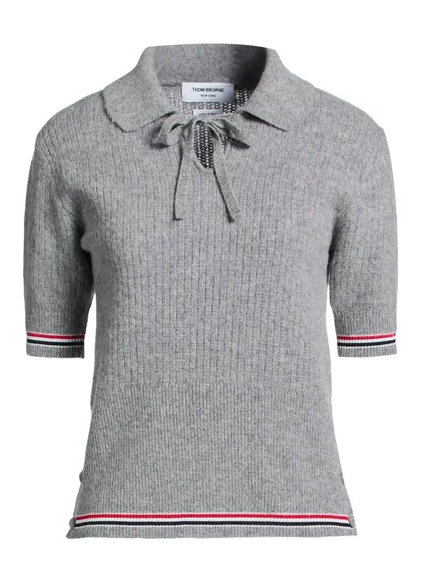 Thom Browne Striped Ribbed Wool-blend Polo Sweater - Gray