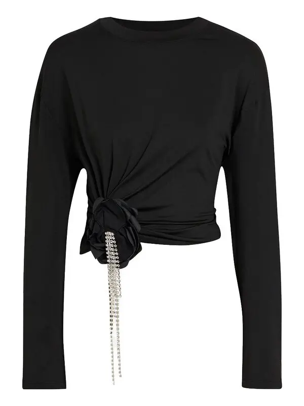 AREA Crystal Embellished Top - Black