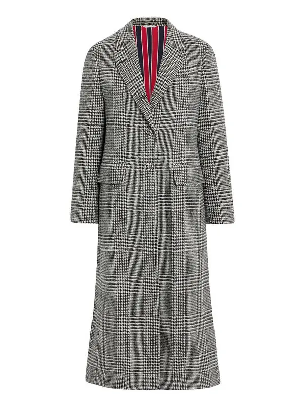 Thom Browne Prince Of Wales Checked Wool-tweed Coat - Black