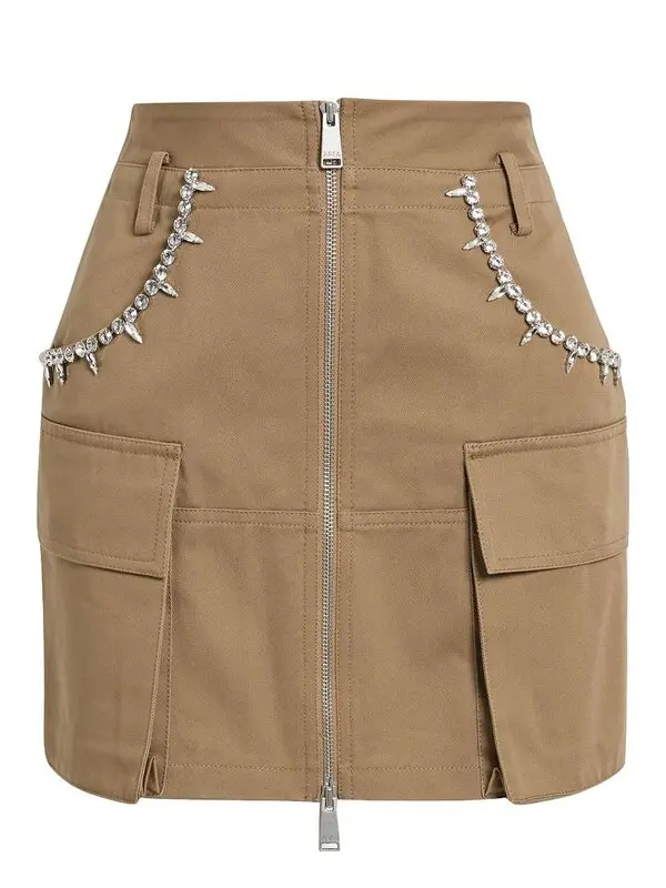 AREA Crystal-embellished Cotton-twill Mini Skirt - Sand