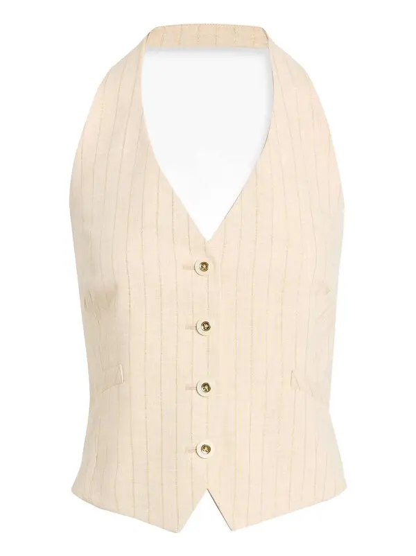 Veronica Beard Arabella Metallic Pinstriped Vest - Beige