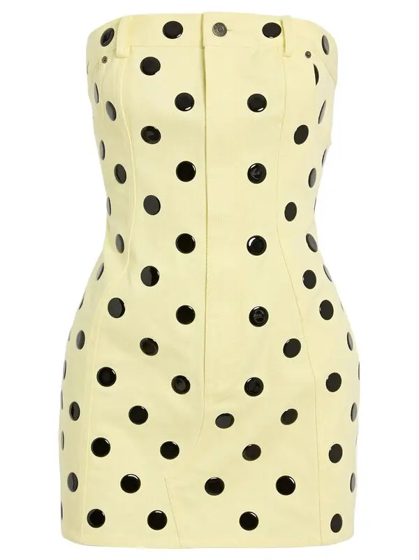 AREA Strapless Polka Dot Denim Mini Dress - Yellow