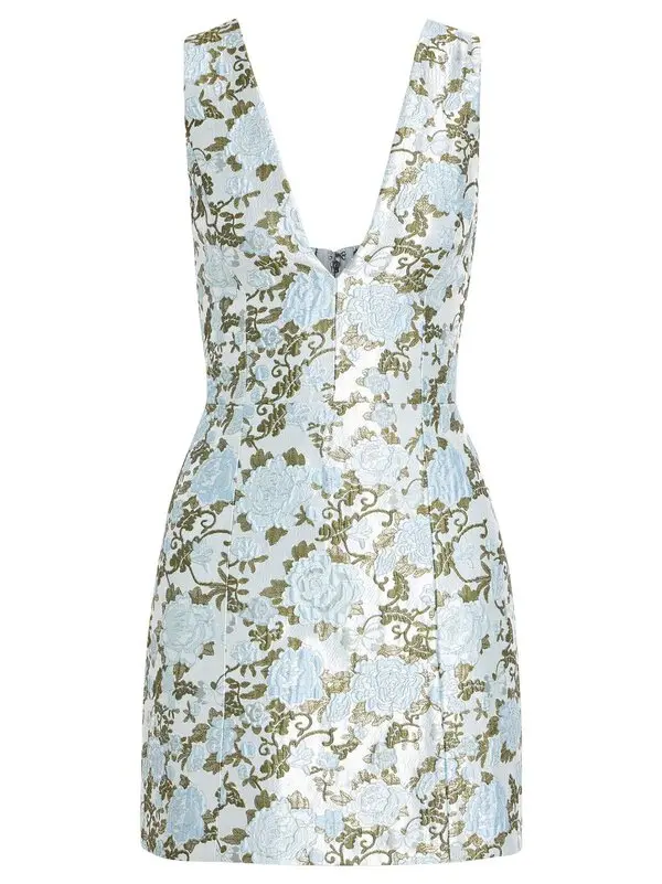 Alice + Olivia Tatum Metallic Brocade Mini Dress - Light Blue