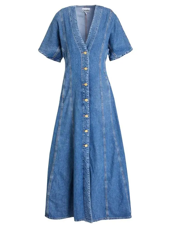 GANNI Denim Maxi Dress - Mid Denim
