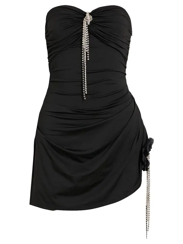 AREA Strapless Crystal-embellished Mini Dress - Black
