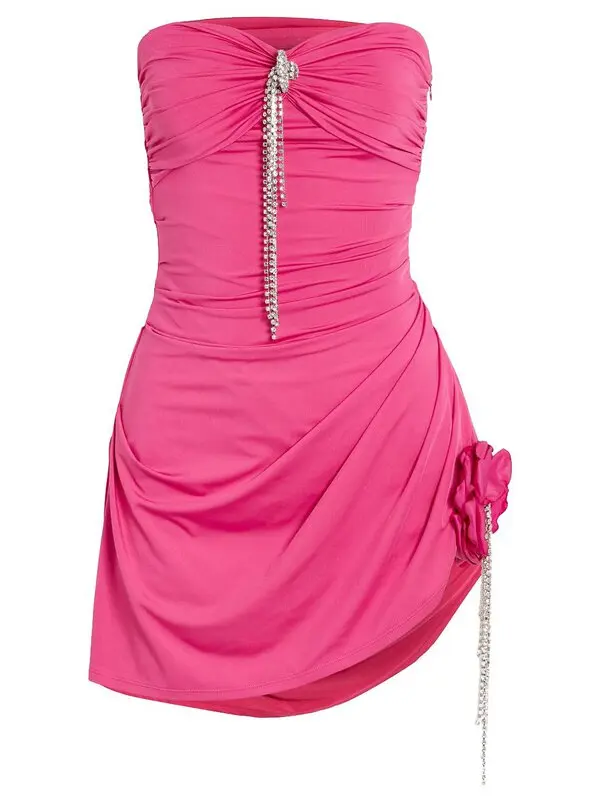 AREA Strapless Embellished Stretch-jersey Mini Dress - Fuchsia