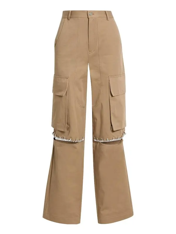 AREA Cutout Crystal-embellished Cargo Pants - Tan