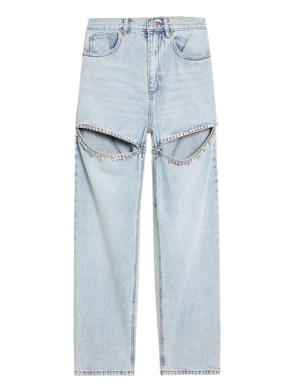 AREA Cutout Crystal-embellished Straight-leg Jeans - Light Denim