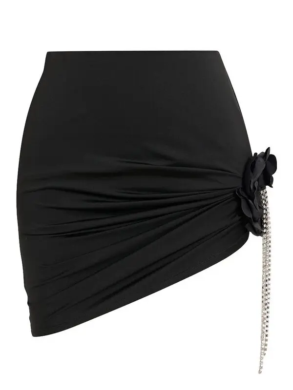 AREA Asymmetric Crystal-embellished Mini Skirt - Black