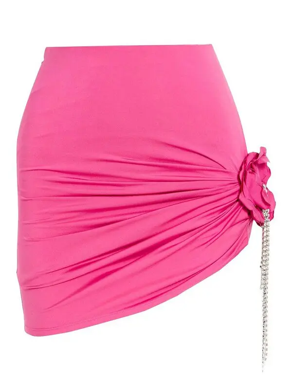AREA Ruched Embellished Stretch-jersey Mini Skirt - Fuchsia
