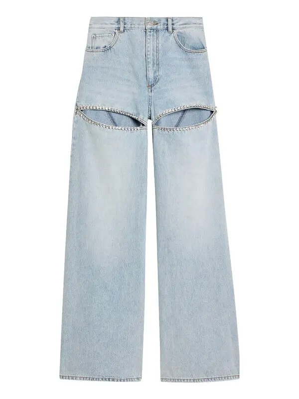AREA Cutout Crystal-embellished Wide-leg Jeans - Light Denim